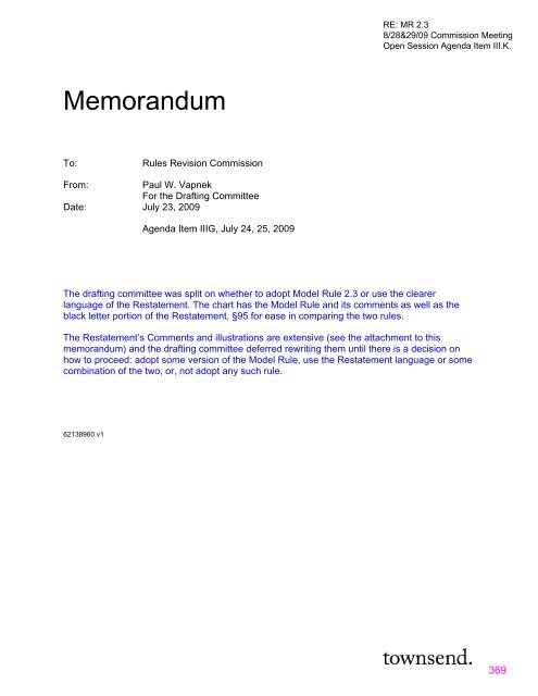 Memorandum - Ethics