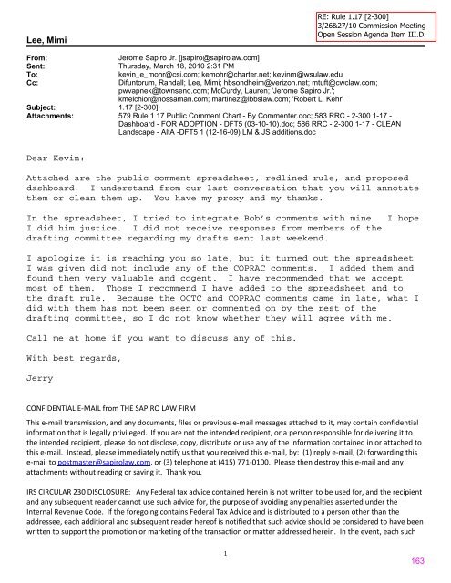 Attached are the public comment spreadsheet, redlined rule ... - Ethics