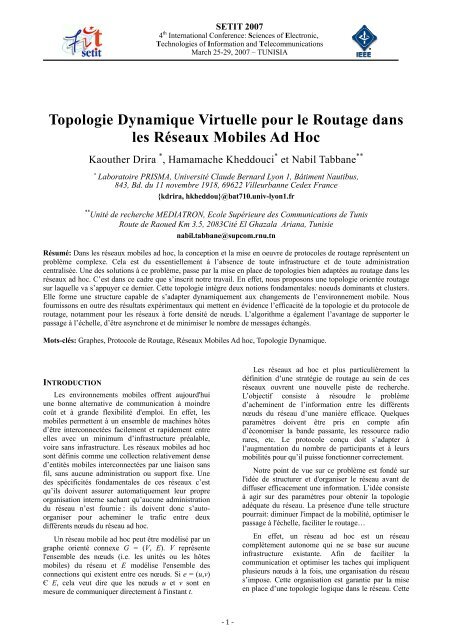 Topologie Dynamique Virtuelle pour le Routage dans les Réseaux ...