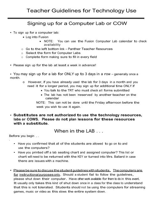 Teacher Guidelines for Technology Use