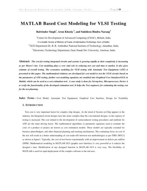 MATLAB Based Cost Modeling for VLSI Testing - IJJ: The Research ...