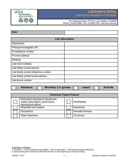 Laboratory Inspection Checklist