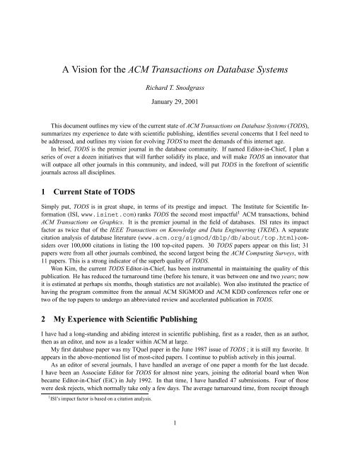 A Vision For The Acm Transactions On Database Systems