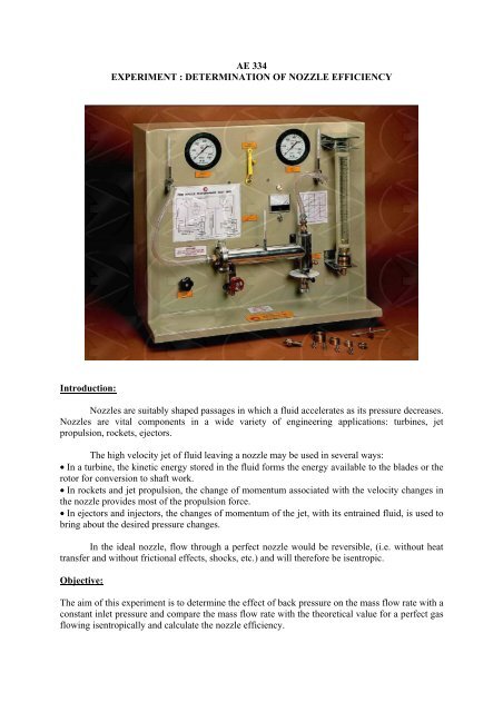 AE 334 EXPERIMENT : DETERMINATION OF NOZZLE ...
