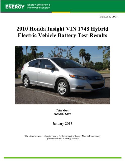 2010 Honda Insight VIN 1748 Hybrid Electric Vehicle Battery Test ...