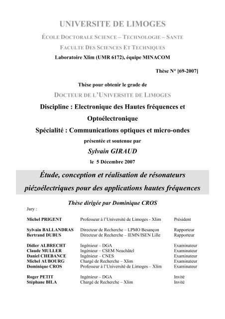 Étude, conception et réalisation de résonateurs piézoélectriques ...