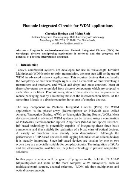 Photonic Integrated Circuits for WDM applications