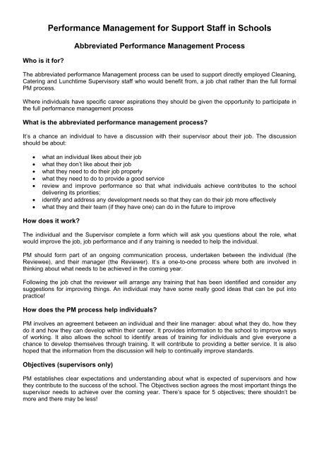 Performance Management for Support Staff in Schools
