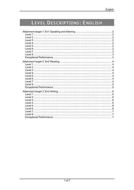 NC English level descriptors