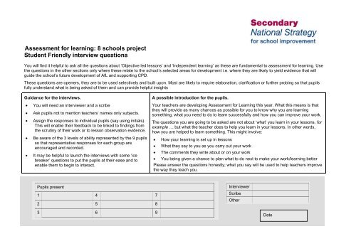 Student friendly Pupil Interview questions - Staffordshire Learning Net