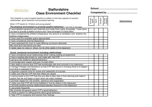 Staffordshire Class Environment Checklist - Staffordshire Learning Net