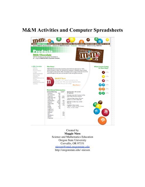 M&M Activities and Computer Spreadsheets