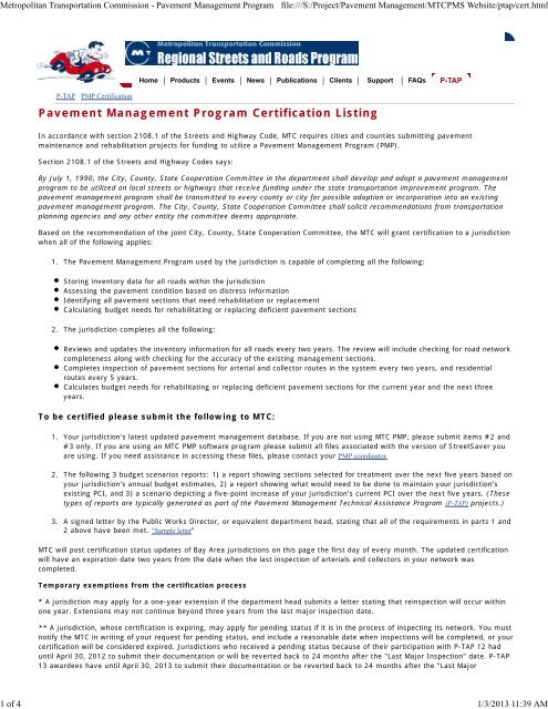 Pavement Management Program - State of California