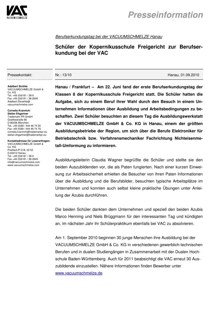 Berufserkundungstag Magazine