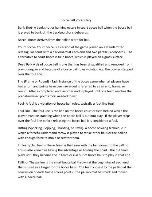 Bocce Ball Vocabulary Bank Shot