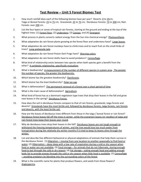 Test Review – Unit 5 Forest Biomes Test