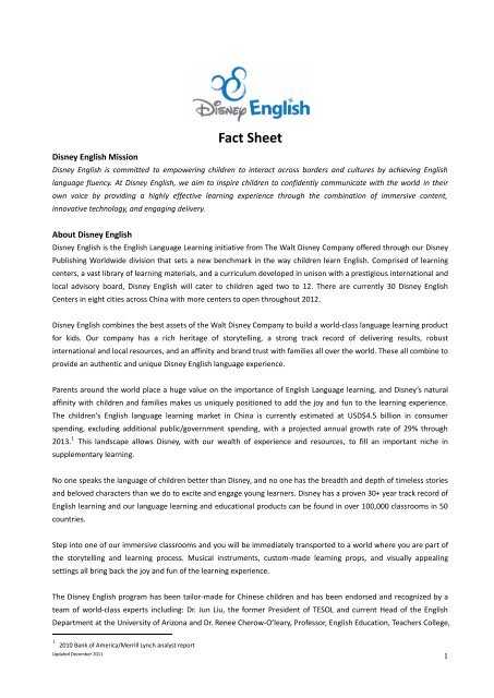Disney English Fact Sheet