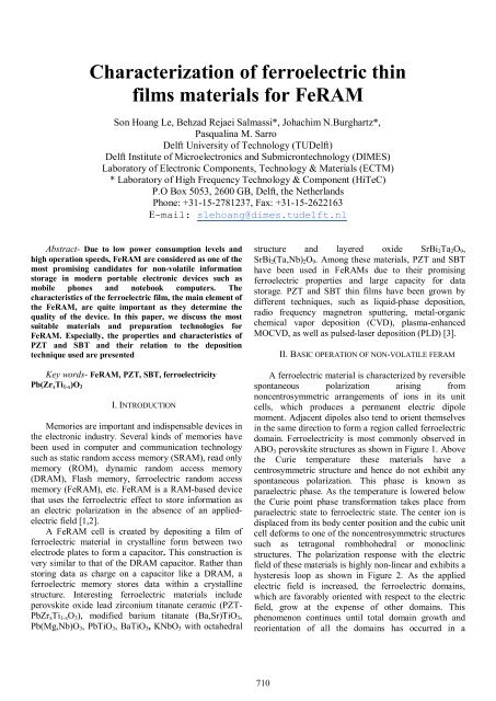 Characterization of ferroelectric thin films materials for FeRAM - ECTM