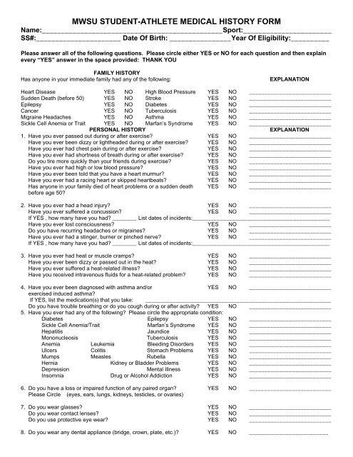 student-athlete medical history form - Missouri Western State ...