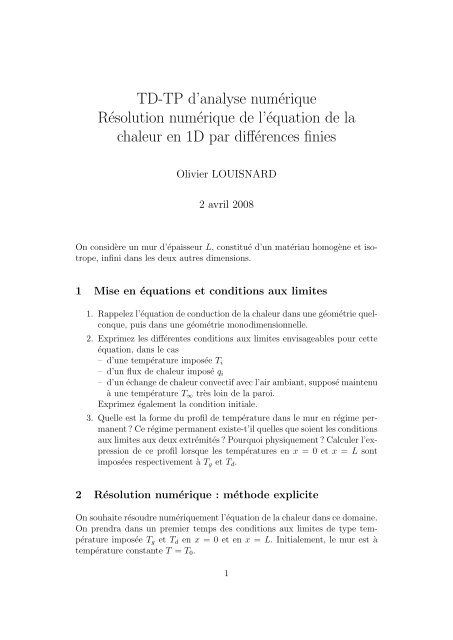 TD-TP d'analyse numérique Résolution numérique de l'équation de ...