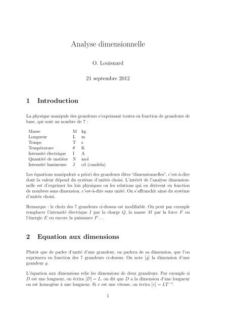 Analyse dimensionnelle