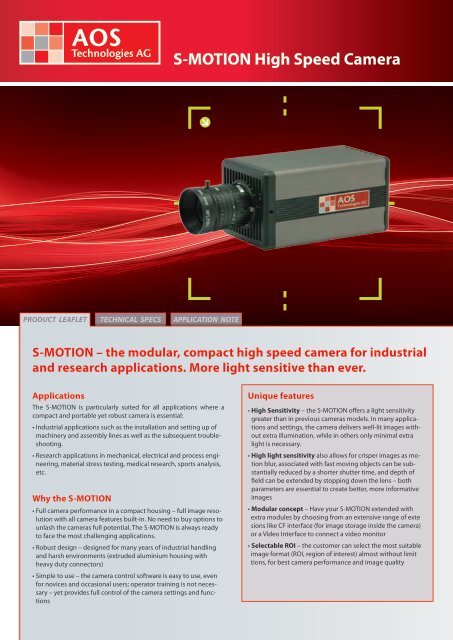 S-MOTION High Speed Camera - AOS Technologies AG