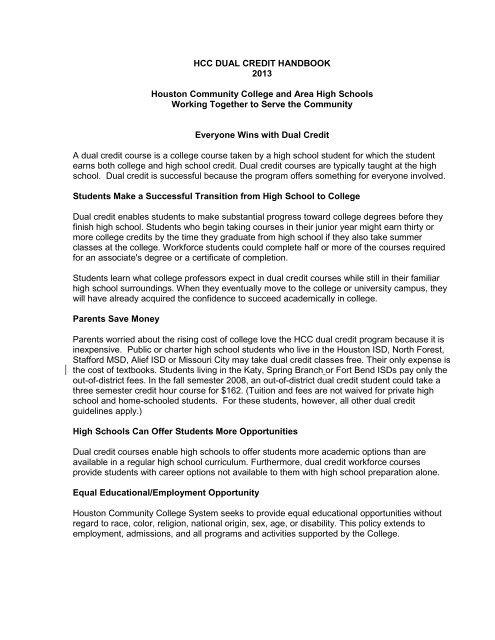 Dual Credit Handbook - Houston Community College System