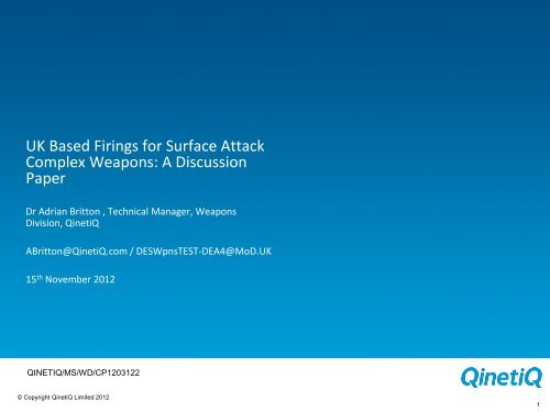 UK Based Firings for Surface Attack Complex Weapons: A ...