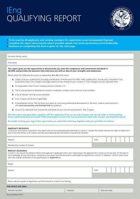 IEng Qualifying Report Form
