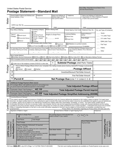 Postage Statement—Standard Mail - USPS.com