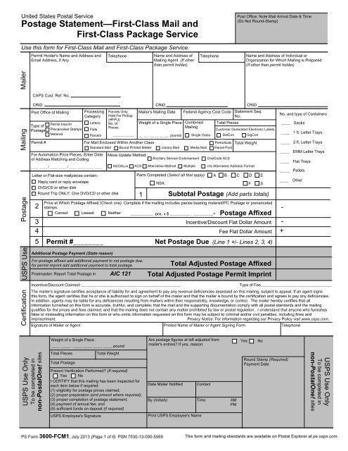 Postage Statement—First-Class Mail and First-Class Package Service