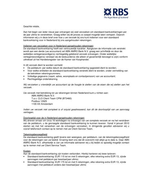 Geachte relatie, Aan het begin van ieder nieuw jaar ontvangen wij ...