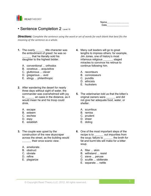 Sentence Completion 2 - English for Everyone