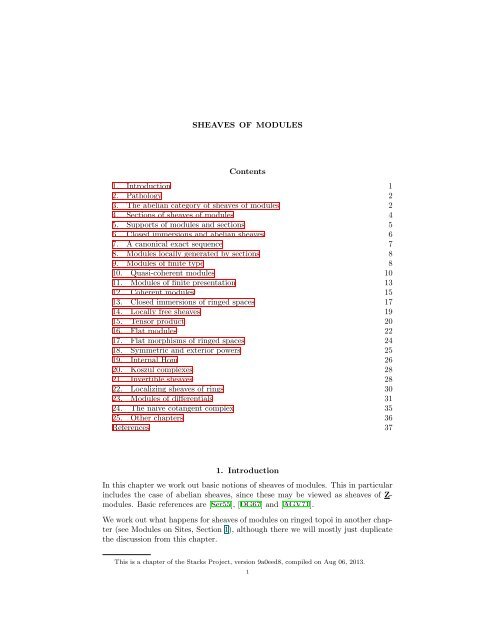 SHEAVES OF MODULES Contents 1. Introduction 1 ... - Stacks Project