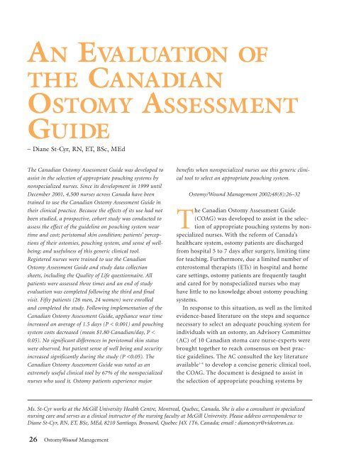An Evaluation of the Canadian Ostomy Assessment Guide