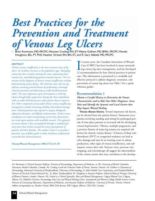 Best Practices for the Prevention and Treatment of Venous Leg Ulcers