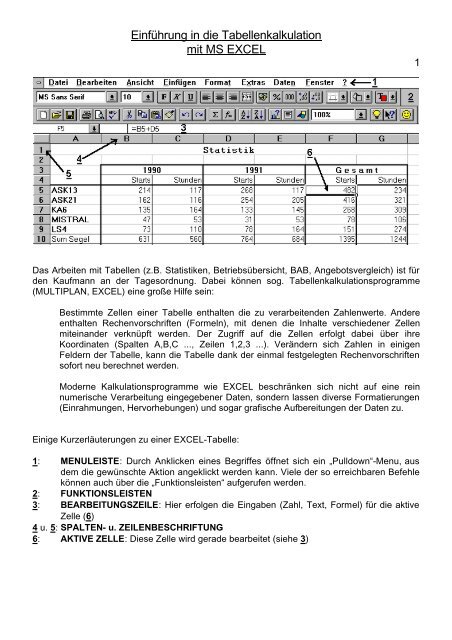 Einführung in die Tabellenkalkulation mit MS EXCEL