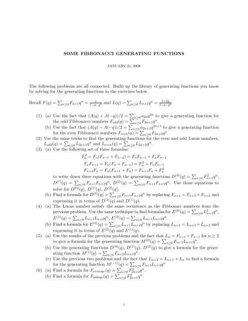 Prove Identities Using Generating Functions