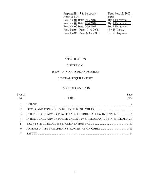 Conductors and Cable Specification #16120