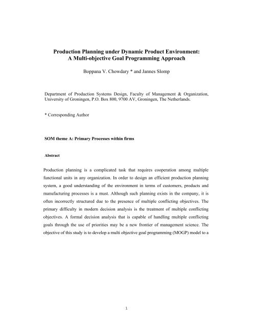 A Multi Objective Goal Programming Approach Som Research
