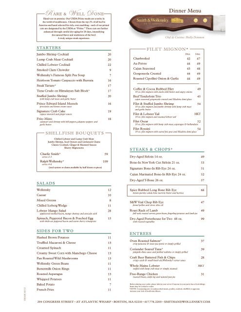 Dinner Menu - Smith & Wollensky