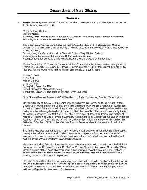 Descendants of Mary Gilstrap