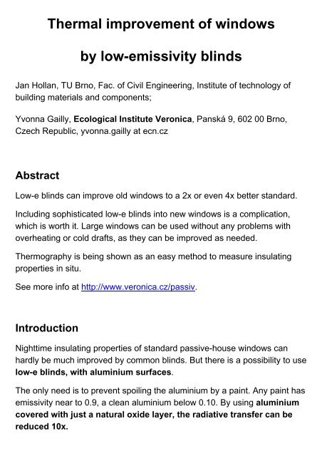 Thermal improvement of windows by low-emissivity blinds - Amper
