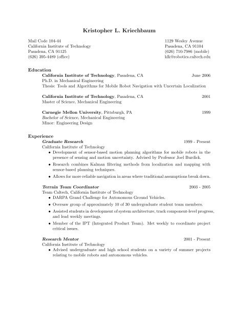 resume - Caltech Robotics