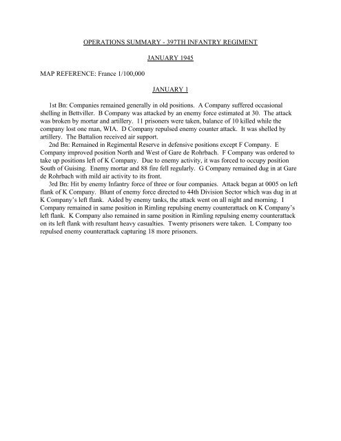 OPERATIONS SUMMARY - 397TH INFANTRY REGIMENT ...