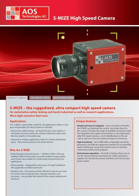 S-MIZE High Speed Camera - AOS Technologies AG