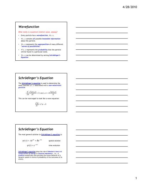Wavefunction Schrödingers Equation Schrödingers Equation