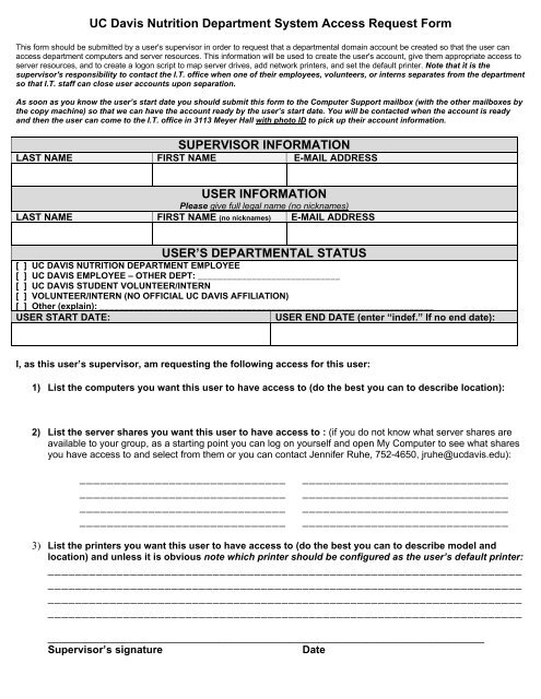 UC Davis Nutrition Department System Access Request Form ...