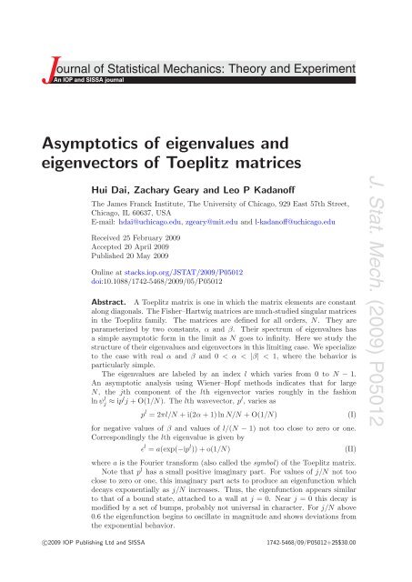Asymptotics Of Eigenvalues And Eigenvectors Of Toeplitz Matrices