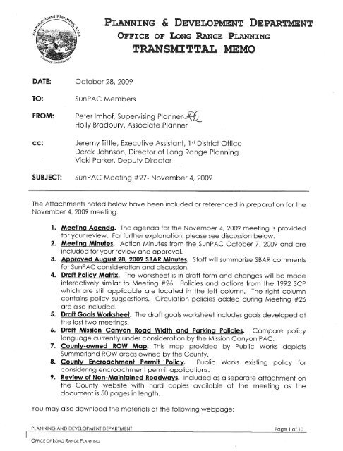 Transmittal Memo Meeting 27 Final - Long Range Planning Division